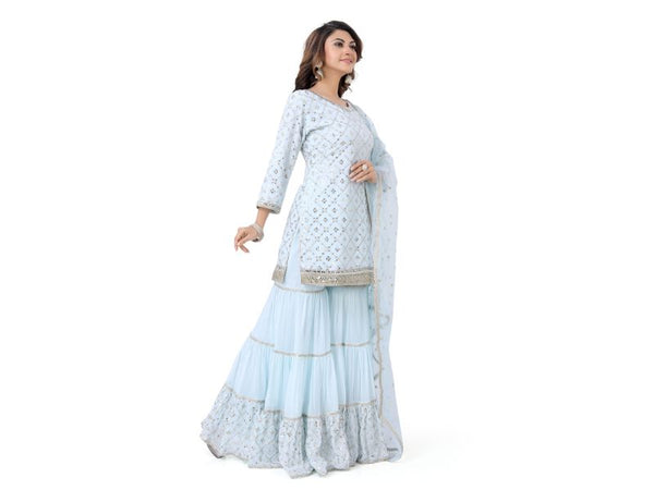 Sky Blue Georgette Gharara Suit:Festive Wear by dulhan exclusives ...