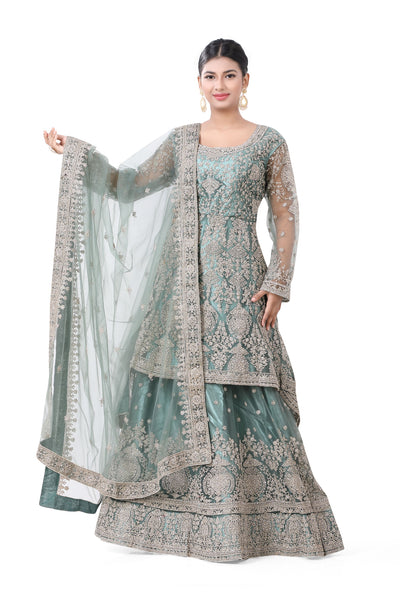 Sage Green Designer Lacha Suit: Partywear Lehenga by dulhan exclusives ...