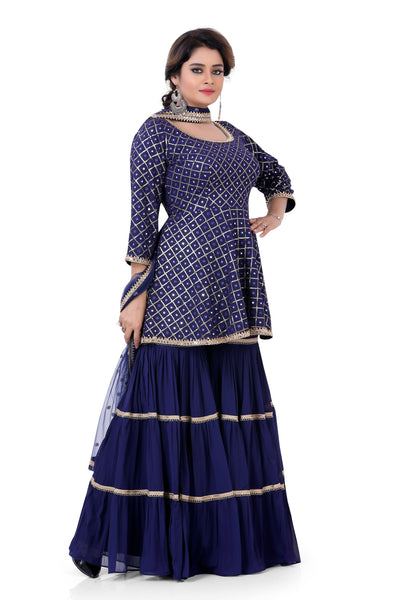Introducing Navy Blue Georgette Sharara Style Suit: The Ultimate ...