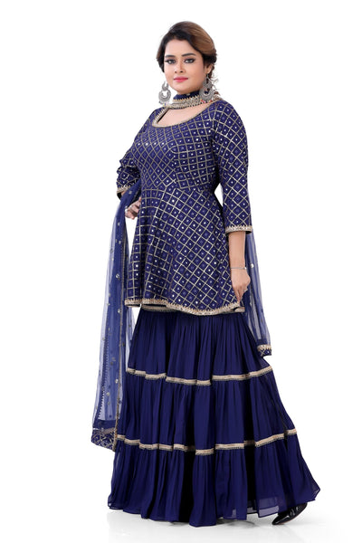 Introducing Navy Blue Georgette Sharara Style Suit: The Ultimate ...
