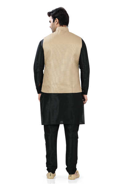 Introducing Jute Fabric Cream Vest Coat with Kurta Pajama in Black D NO ...