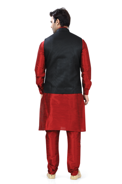Introducing Jute Fabric Black Vest Coat with Kurta Pajama in Maroon DNO ...